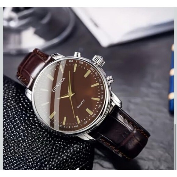 Geneva | Accessories | New Mens Geneva Quartz Watch Brown Faux Leather ...